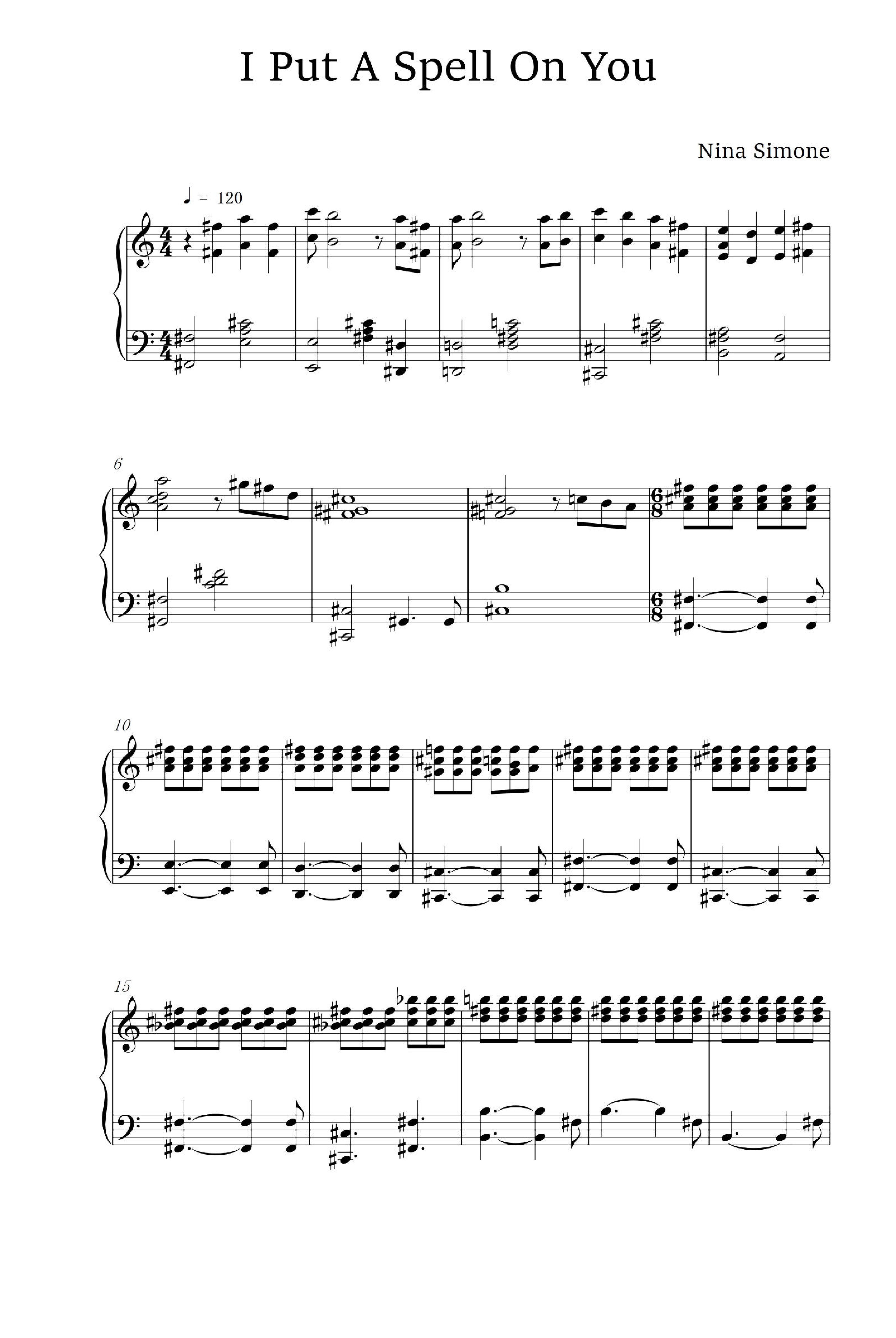 I Put A Spell On You (arr. Nina Simone) by Nina Simone Sheet Music for ...