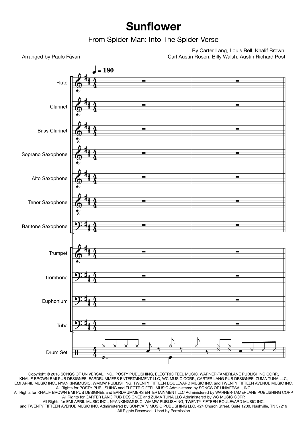 Sunflower (arr. Paulo Fávari) by Post Malone & Swae Lee Sheet Music for ...