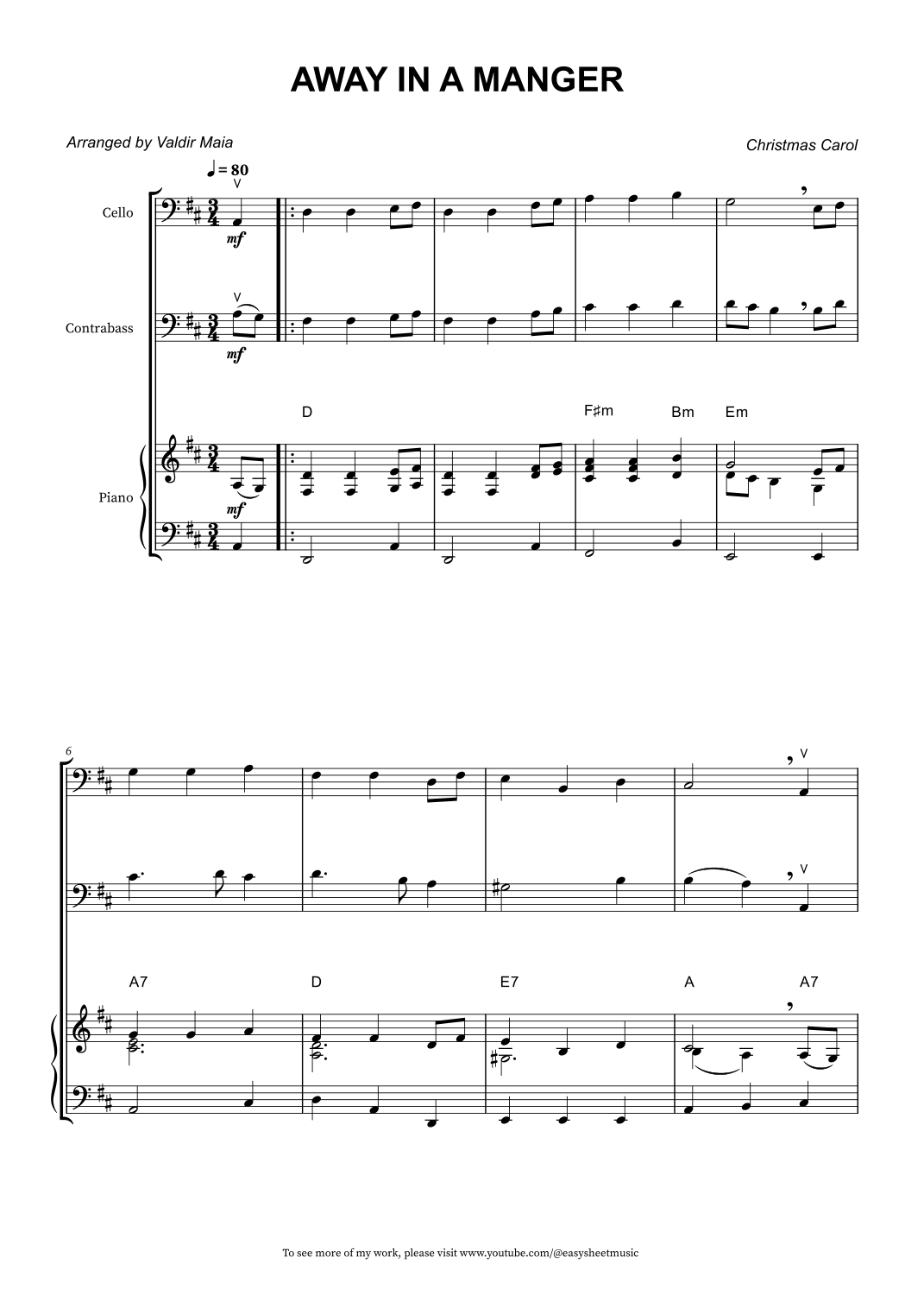 Away in a Manger – Cello and Double Bass Duet with Piano (arr. Valdir ...
