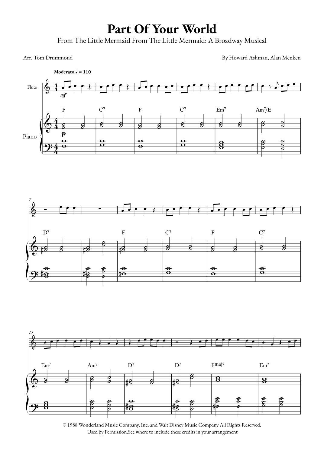 Part Of Your World (arr. Tom Drummond) Sheet Music | Howard Ashman ...