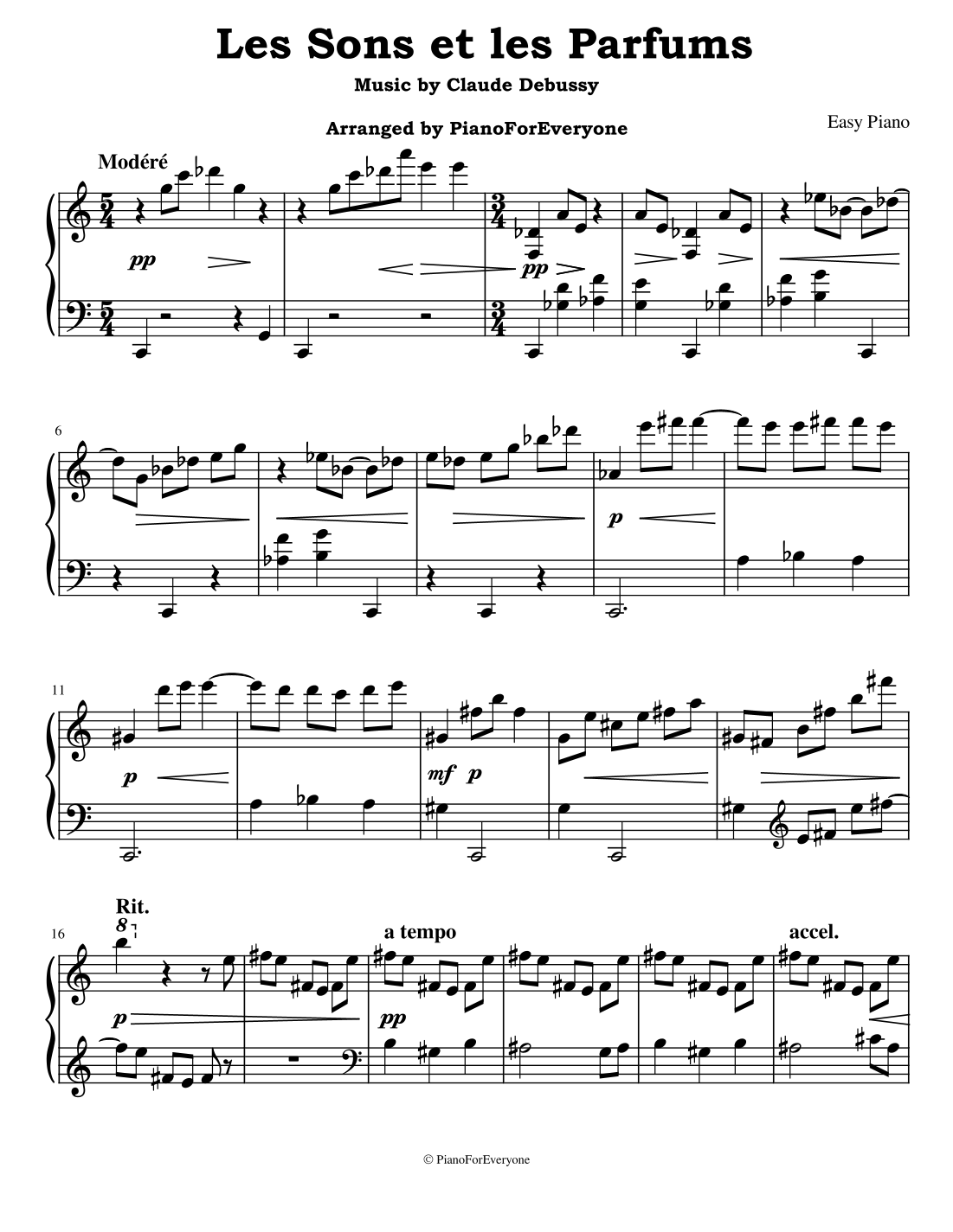 Les Sons et les Parfums - Debussy (Easy Piano) (arr. PianoForEveryone ...
