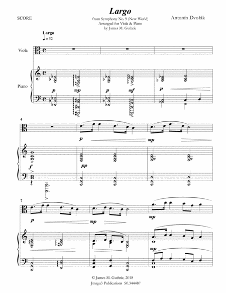 Dvorák: Largo from the New World Symphony for Viola & Piano (arr. James ...