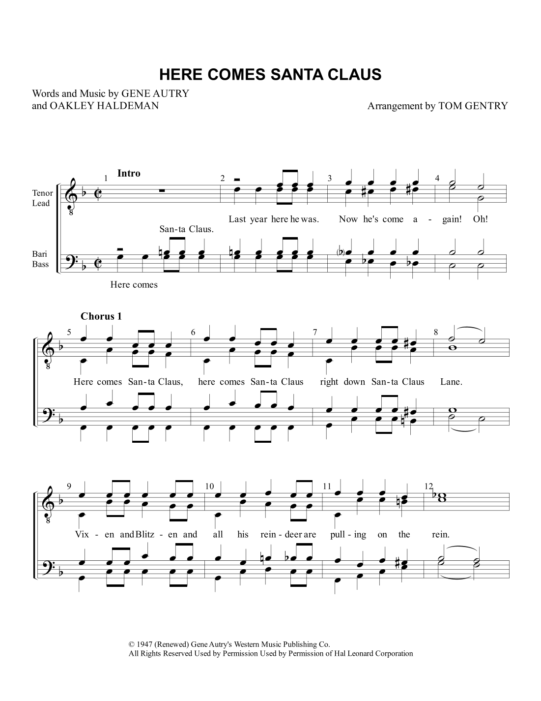 Here Comes Santa Claus (Right Down Santa Claus Lane) (arr. Tom Gentry ...