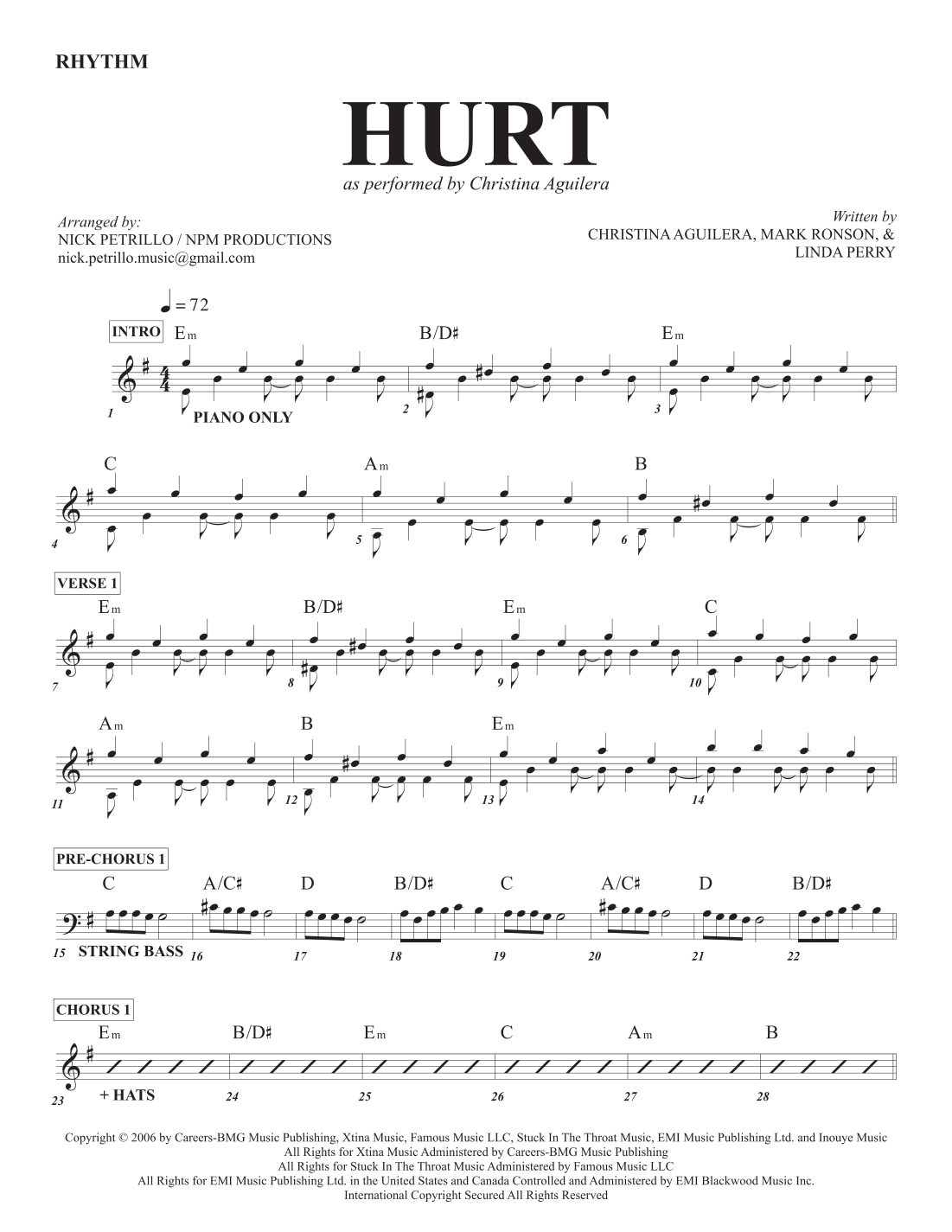 Hurt (arr. Nick Petrillo) by Christina Aguilera Sheet Music for Lead ...