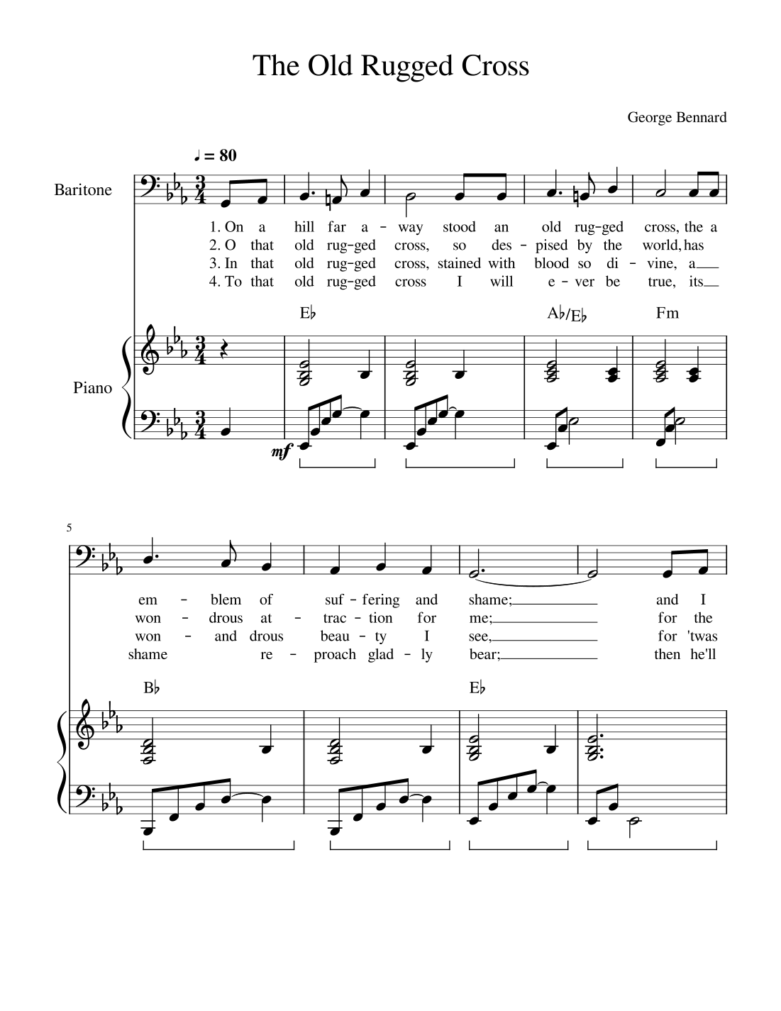 The Old Rugged Cross (Baritone & Piano - Key of Eb w/ Chord Symbols ...
