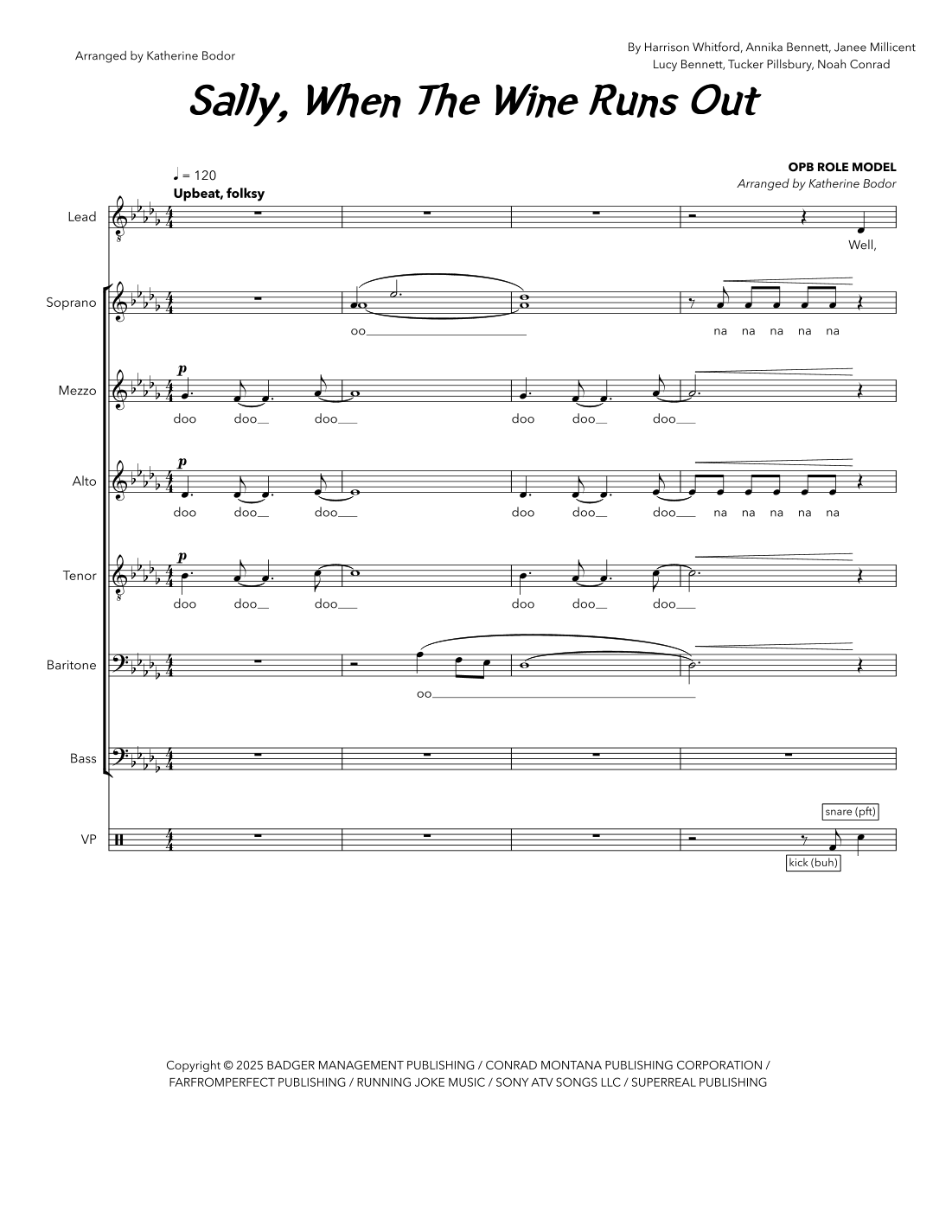Sally When The Wine Runs Out (arr. Katherine Bodor) par Role Model ...