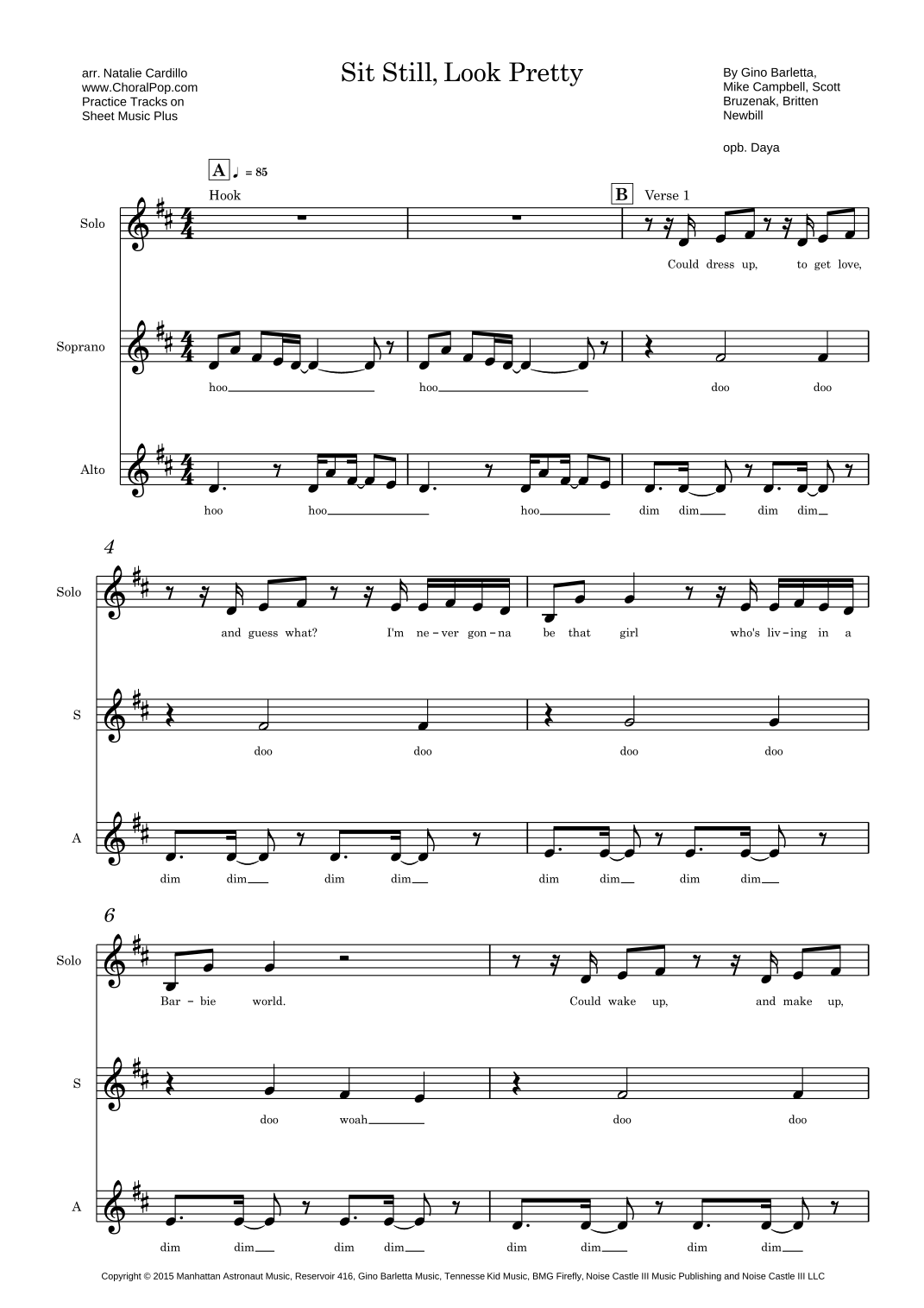 Sit Still, Look Pretty (arr. Natalie Cardillo) by Daya Sheet Music for ...