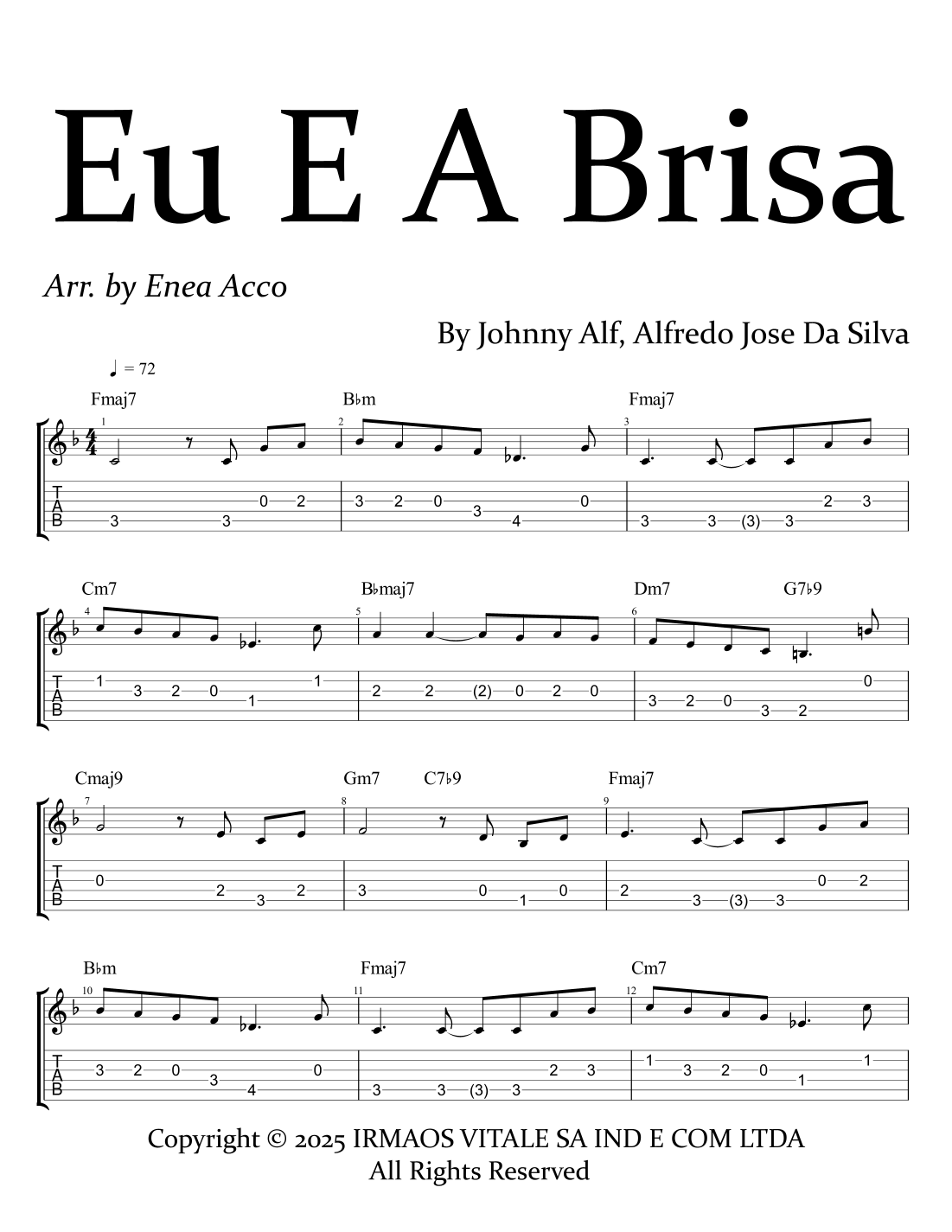 Eu E A Brisa (arr. Enea Acco) by Johnny Alf Sheet Music for Lead Sheet ...
