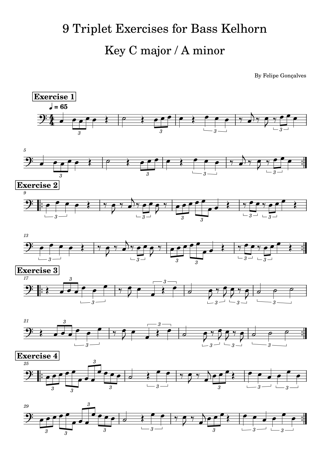 9 Triplet Exercises for Bass Kelhorn by Felipe Gonçalves Sheet Music ...