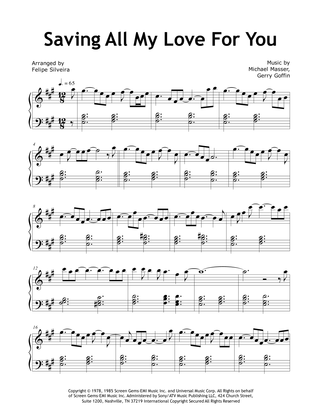 Saving All My Love For You (arr. Felipe Silveira) Sheet Music | Whitney ...