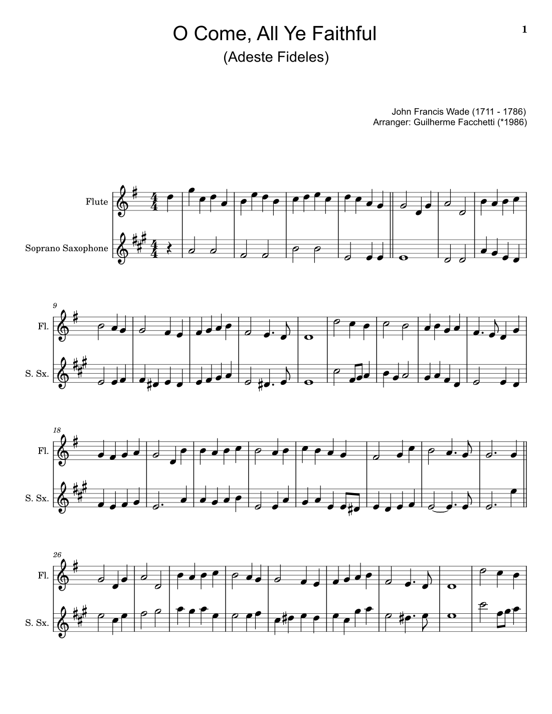 O Come, All Ye Faithful - Arranged for Flute and S. Sax. (arr ...