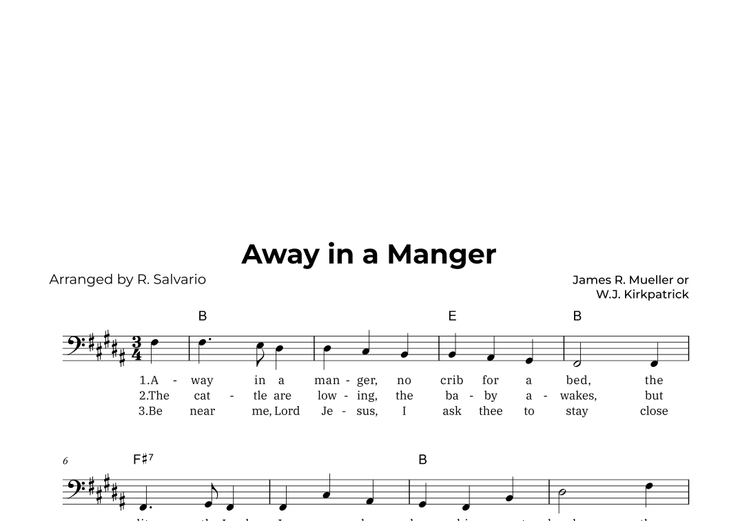 Away in A Manger (Key of B Major) (arr. R. Salvario) by James R ...