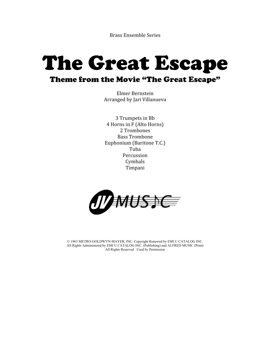 The Great Escape March (arr. Jari Villanueva) by Elmer Bernstein Sheet ...