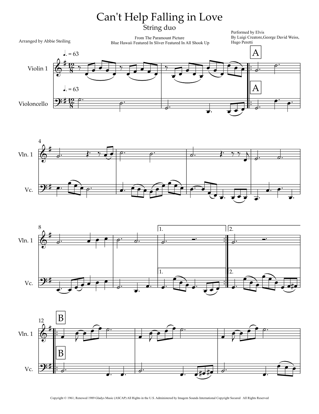 Can't Help Falling In Love (arr. Abbie Steiling) by Elvis Presley Sheet ...