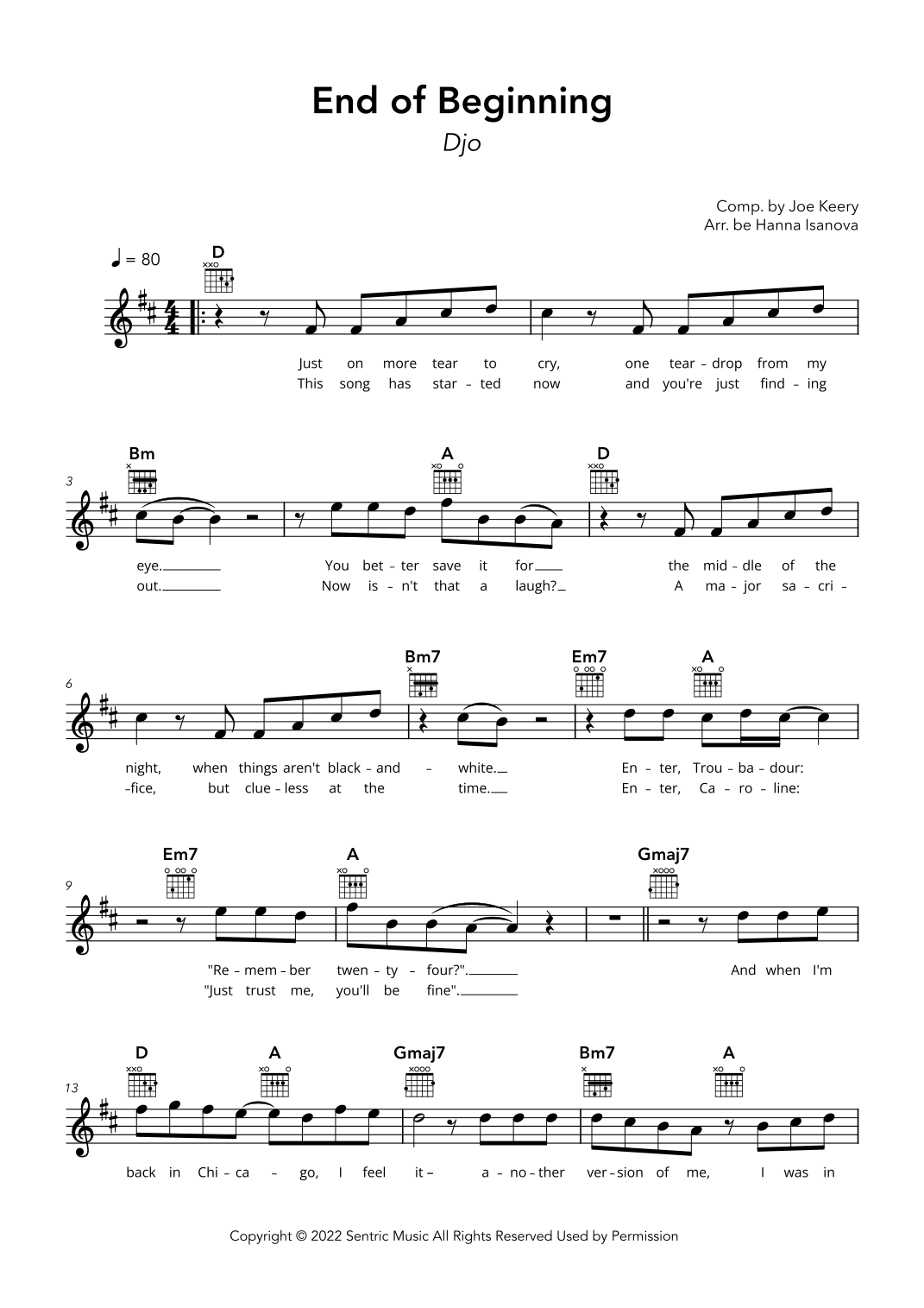 End Of Beginning (arr. Hanna Isanova) by Joe Keery Sheet Music for Lead ...