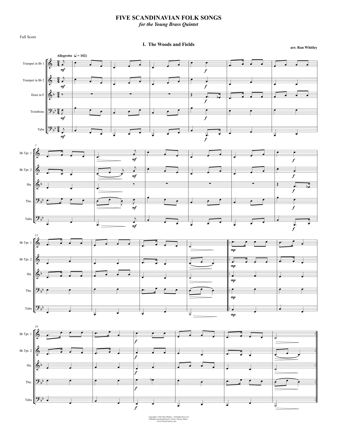 Five Scandinavian Folk Songs for the Young Brass Quintet (arr. Ran ...