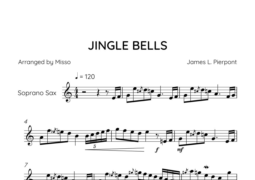 Jingle Bells - Soprano Sax in Bb Major - Advanced (arr. MissoRB) by ...