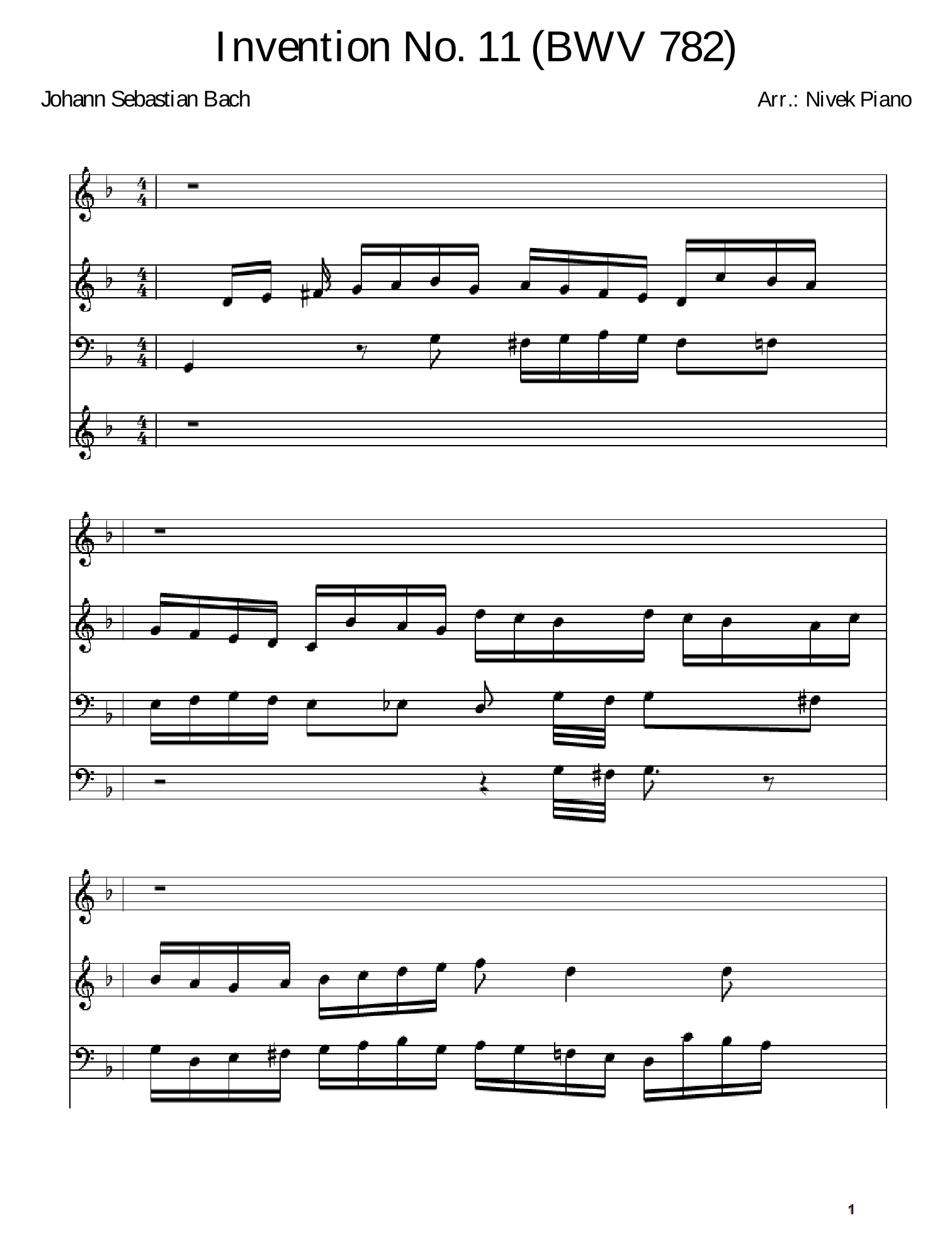 Invention No. 11 (BWV 782) - Johann Sebastian Bach (arr. Nivek Piano ...