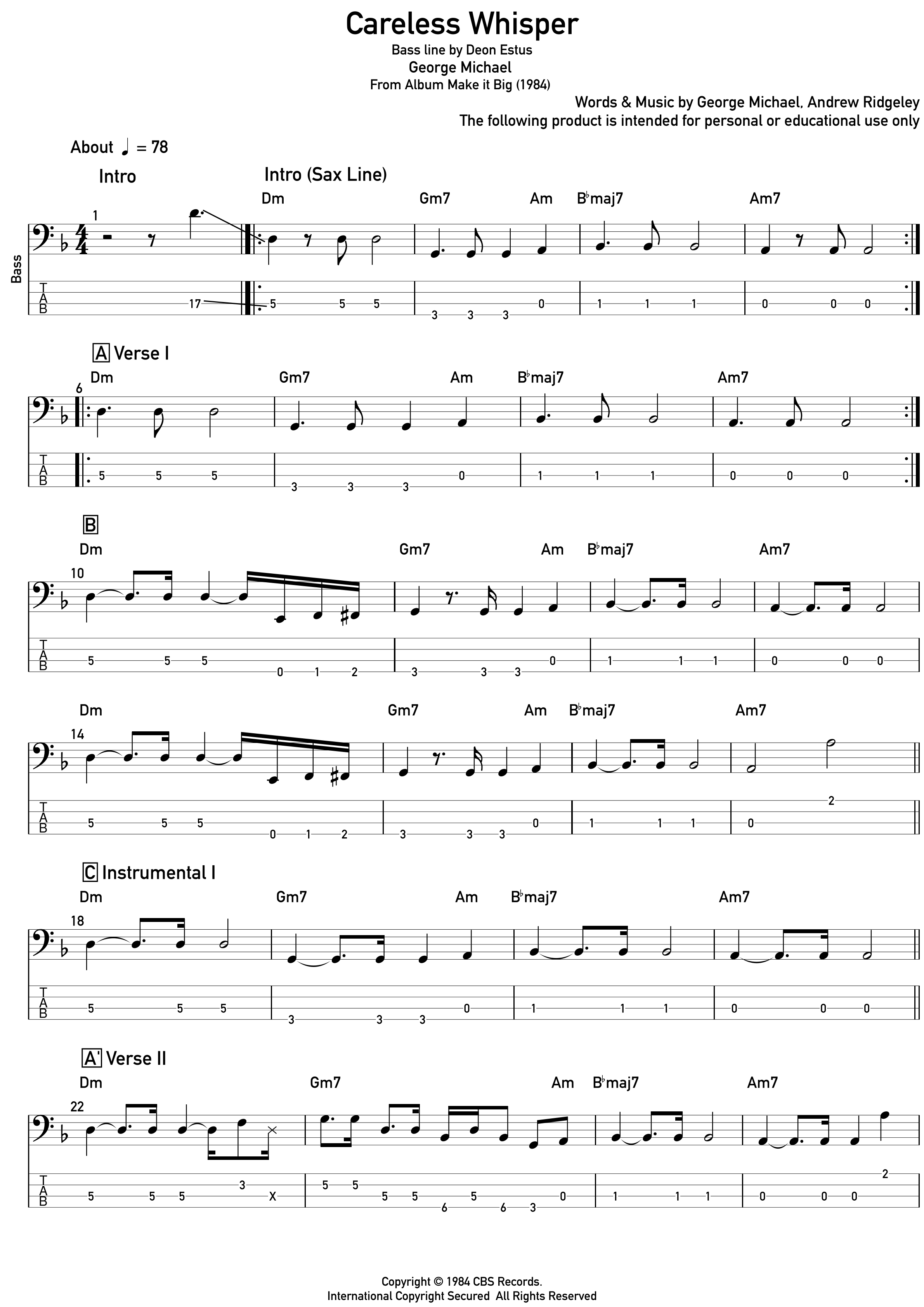 Careless Whisper Chords