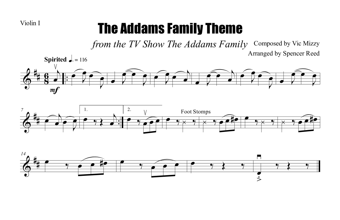 Addams Family Theme (arr. Spencer Reed) by Vic Mizzy Sheet Music for ...