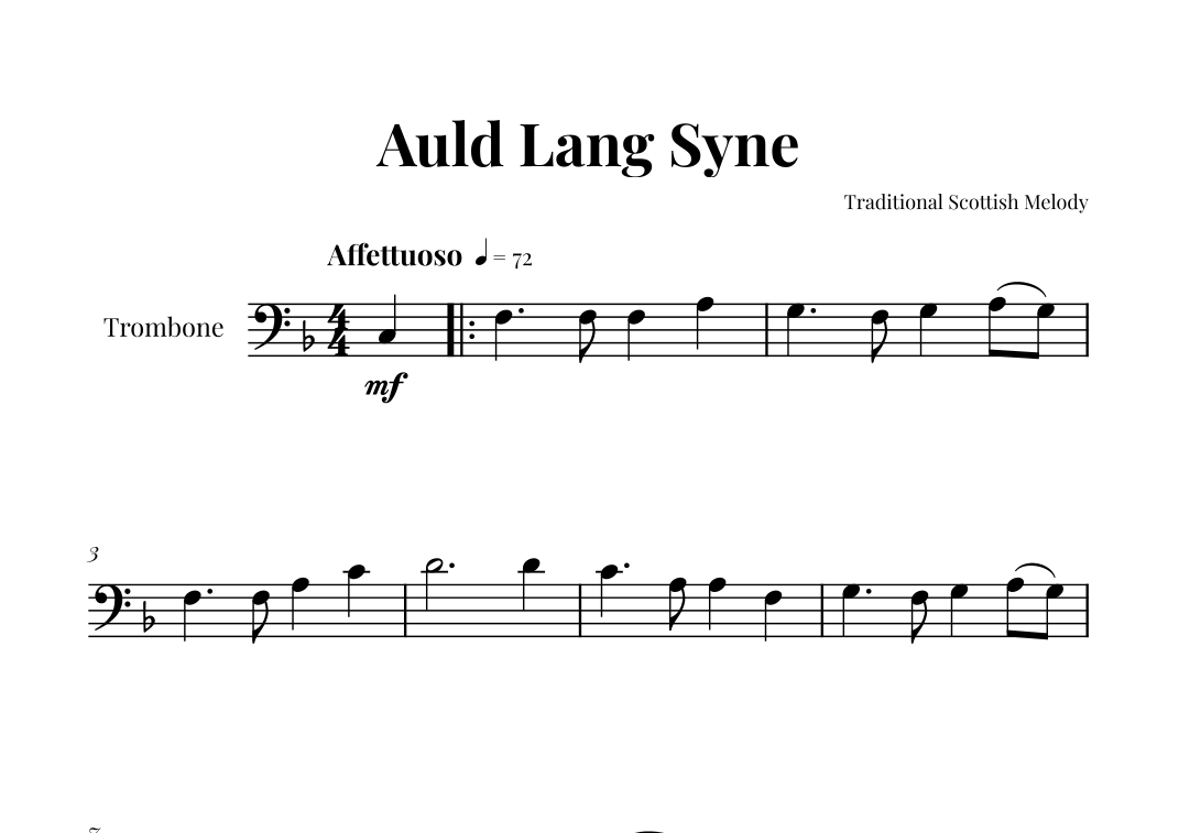 Auld Lang Syne by Traditional Sheet Music for Trombone Solo at Sheet ...