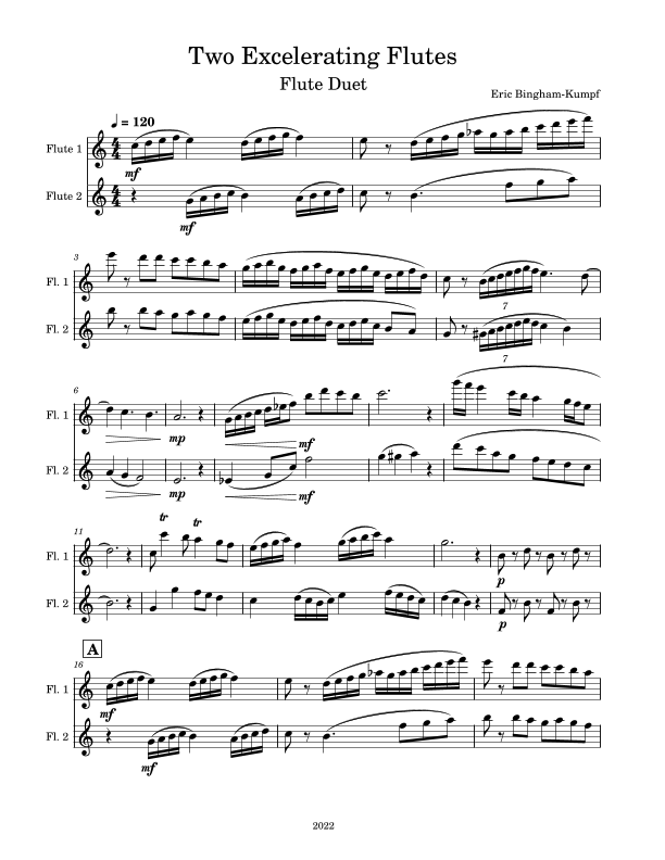 Two Excelerating Flutes by Eric Bingham-Kumpf Sheet Music for Flute ...