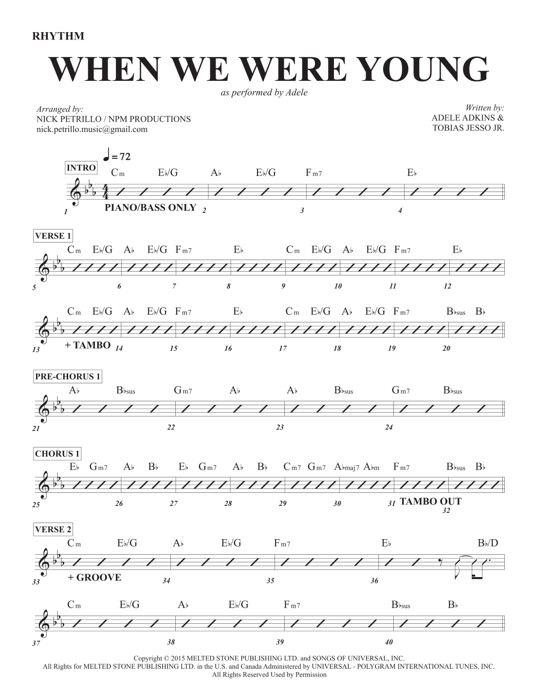 When We Were Young (arr. Nick Petrillo) by Adele Sheet Music for Lead ...