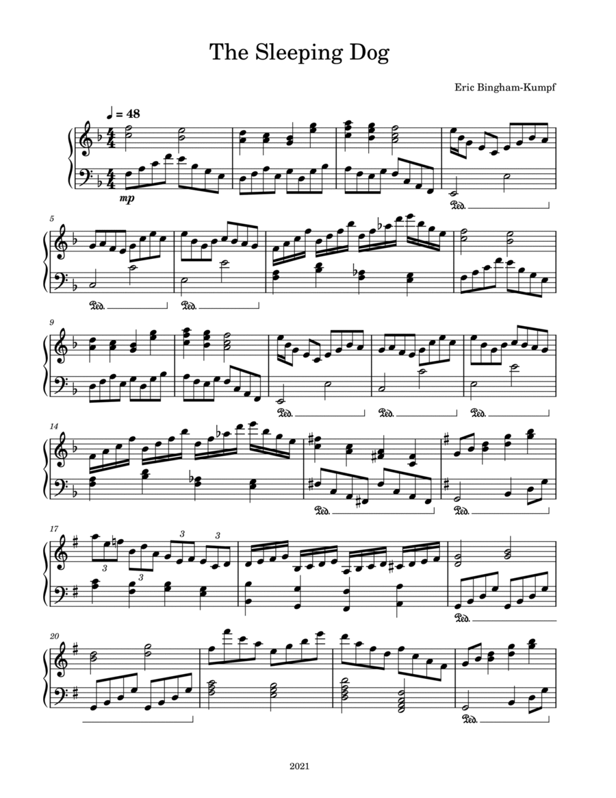 The Sleeping Dog by Eric Bingham-Kumpf Sheet Music for Piano Solo at ...