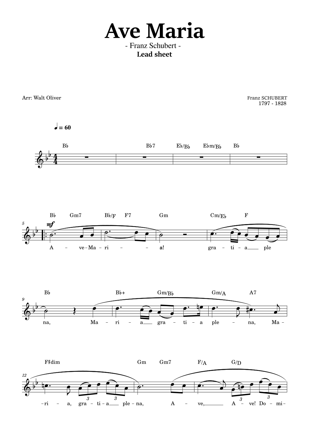 Ave Maria - Franz Schubert - Lead Sheet (Original Harmony) - Bb major ...