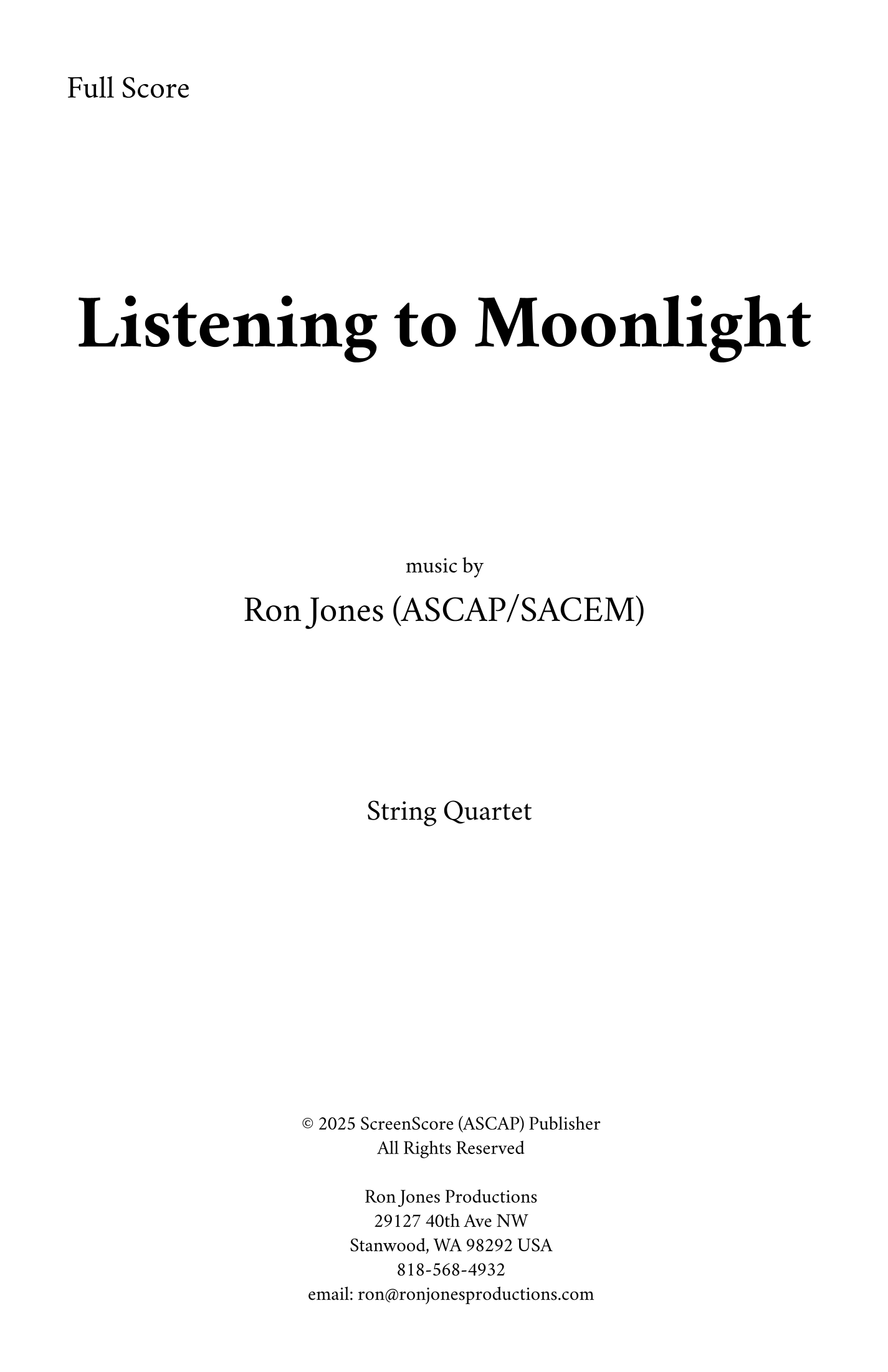 Listening to Moonlight by Ron Jones Sheet Music for String Quartet at ...