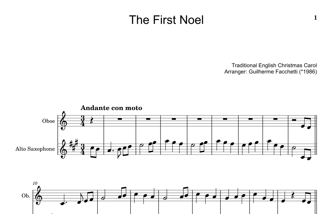 The First Noel - Arranged for Oboe and A. Sax. (arr. Guilherme ...