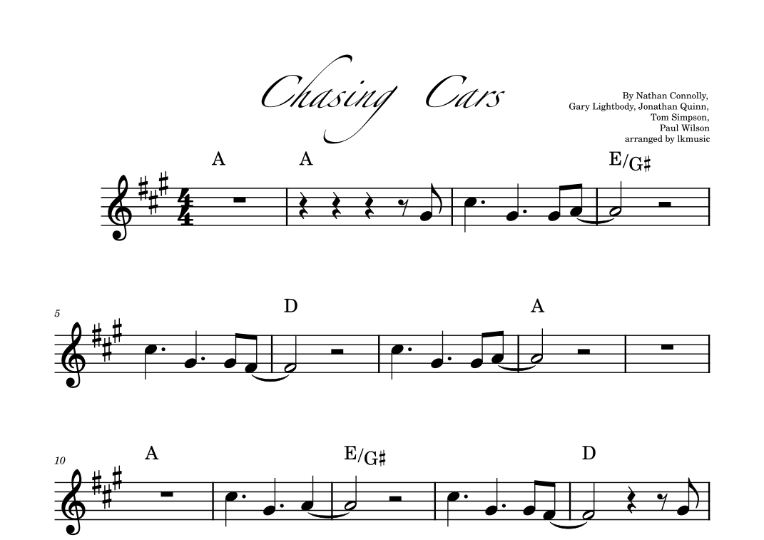 Chasing Cars (arr. Lkmusic) by Snow Patrol Sheet Music for Violin Solo ...