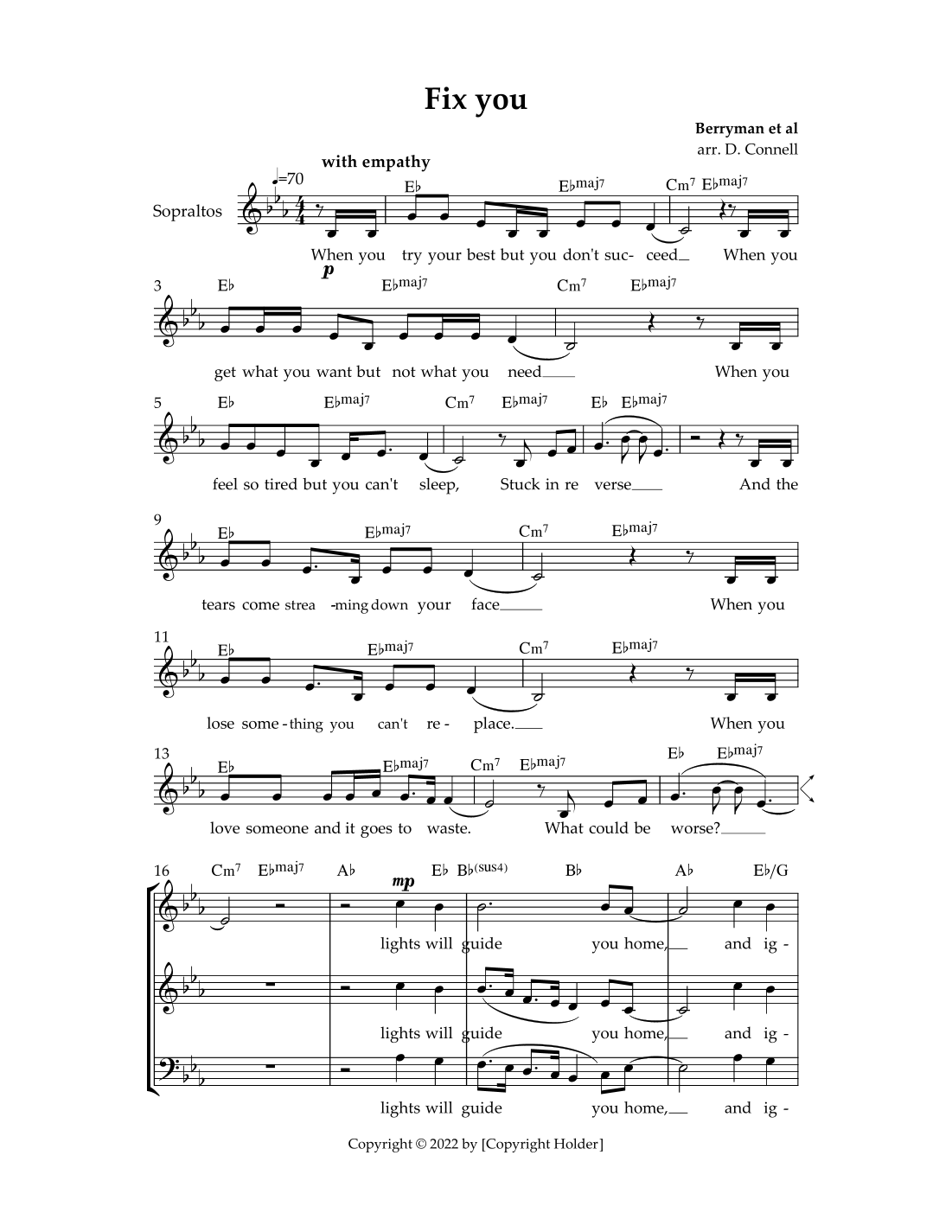 Fix You (arr. Dorothy Connell) by Coldplay Sheet Music for SAB Choir at ...