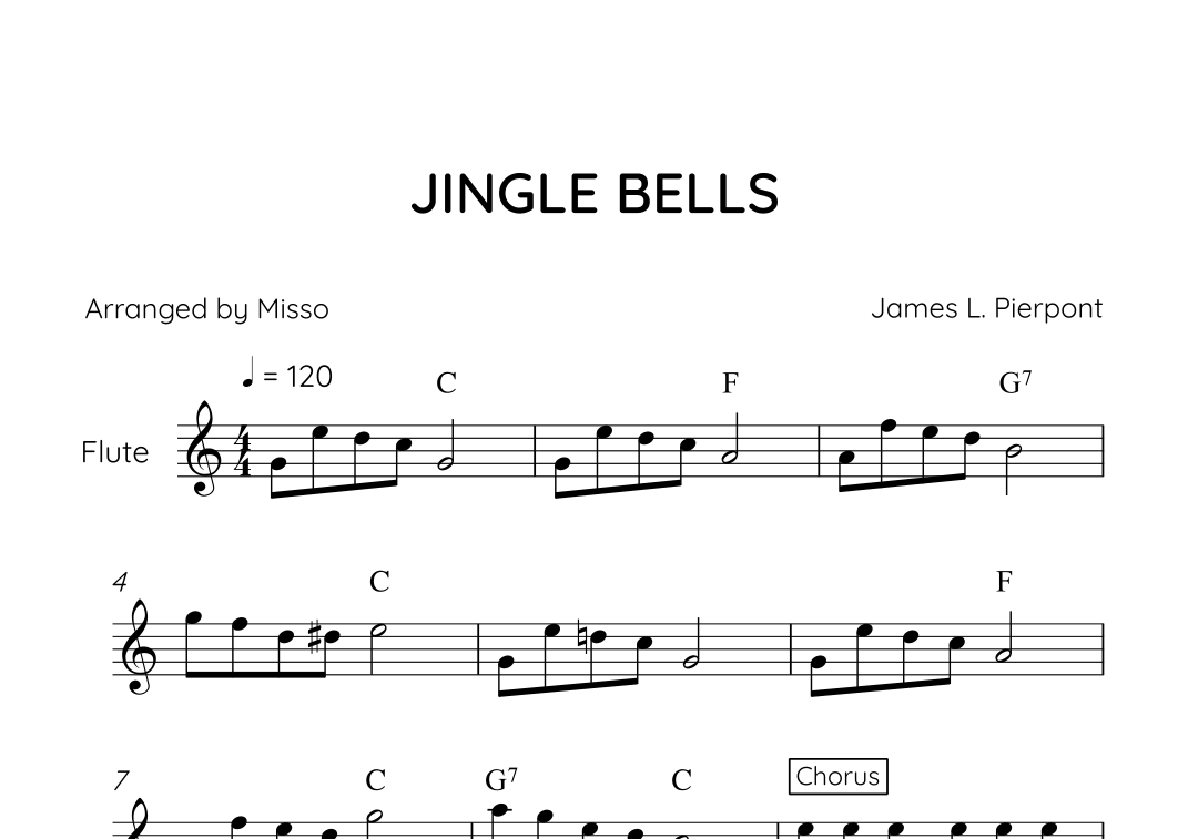 Jingle Bells - Flute in C Major - Easy With Chords (arr. MissoRB) by James L. Pierpont Sheet ...