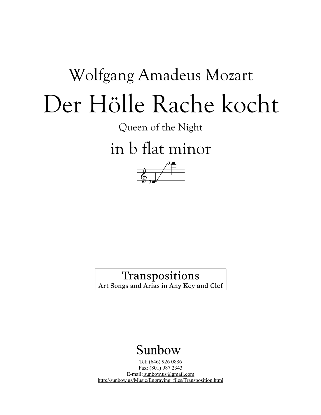 Mozart: Der Hölle Rache kocht (transposed to b flat minor) by Wolfgang ...