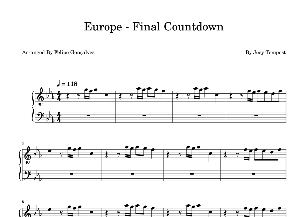 Final Countdown (arr. Felipe Gonçalves) by Europe Sheet Music for ...