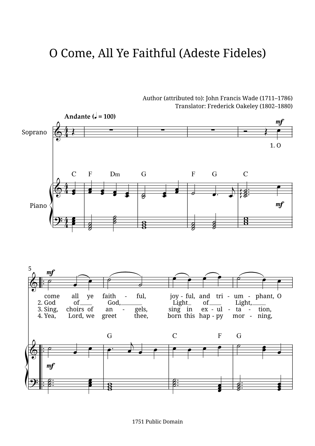 O Come, All Ye Faithful (Adeste Fideles) – Soprano & Piano (C major ...