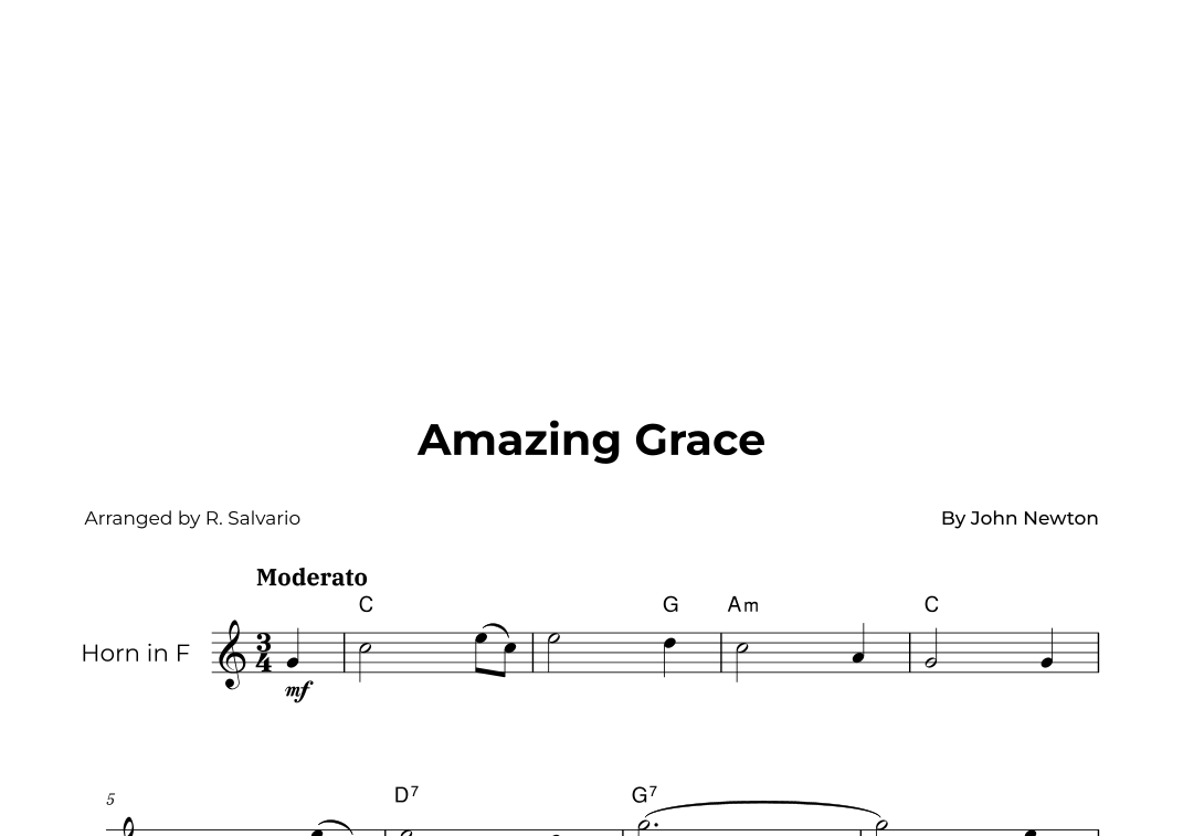 Amazing Grace - French Horn (arr. R. Salvario) par John Newton ...