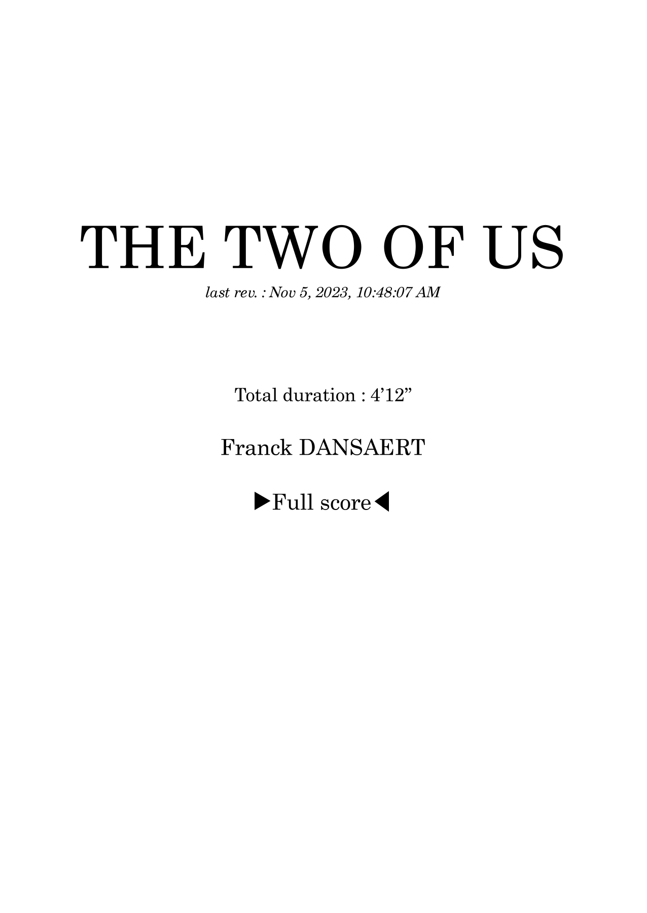 The Two of Us - Score Only by Franck Dansaert Sheet Music for Full ...