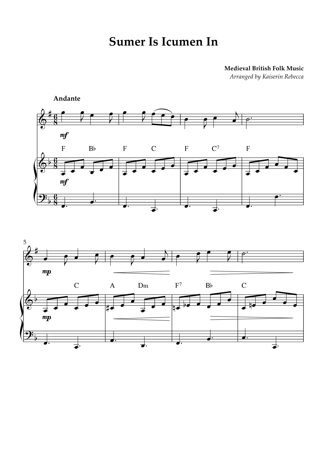 Sumer Is Icumen In (arr. Kaiserin Rebecca) von Medieval British Folk ...