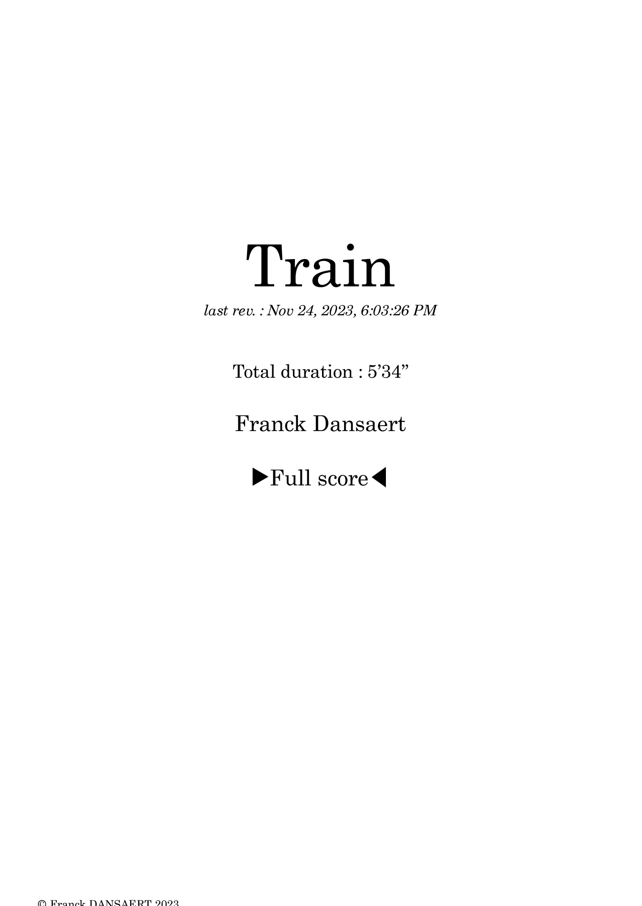 Train - Score Only by Franck Dansaert Sheet Music for Full Orchestra at ...