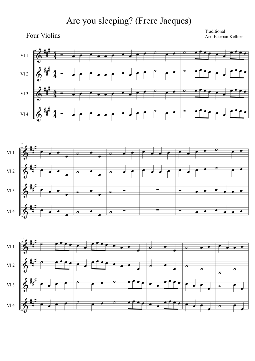 Are you sleeping Frere Jacques (arr. Esteban Kellner) by Rameau Sheet ...