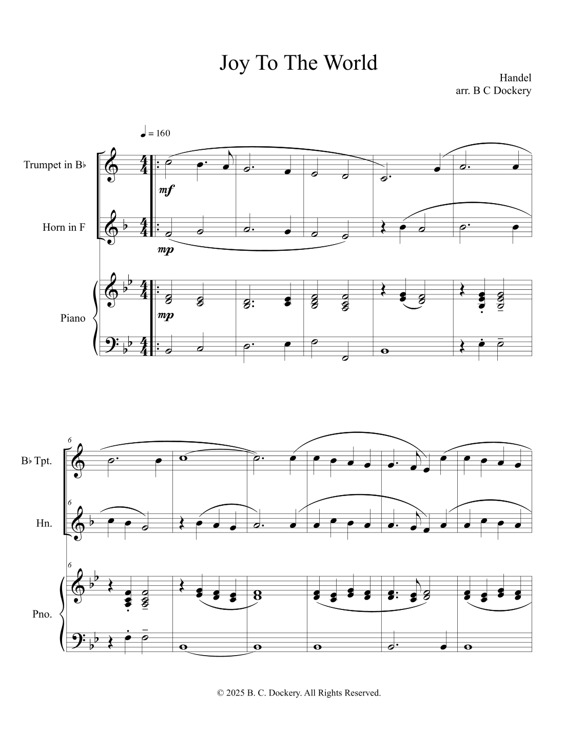 Joy to the World (Trumpet and French Horn Duet with Piano Accompaniment ...