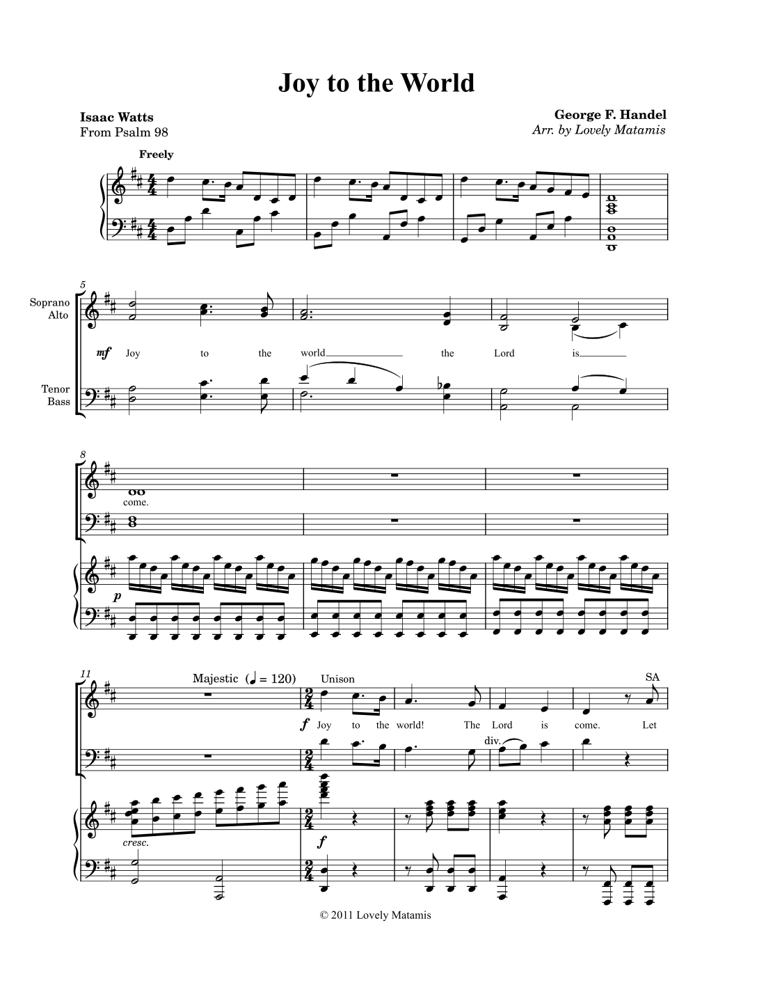 Joy to the World (arr. Lovely Joy Matamis) by Lowell Mason Sheet Music ...