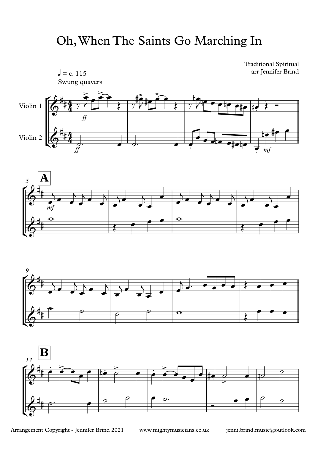 Oh When The Saints Go Marching in (arr. Jennifer Brind) by Traditional ...