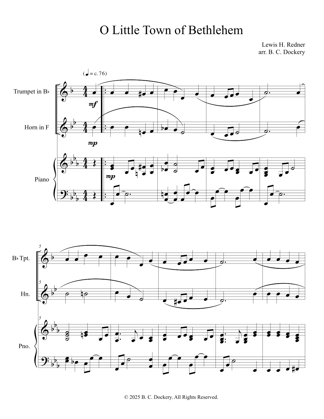 O Little Town of Bethlehem (Trumpet and French Horn Duet with Piano ...