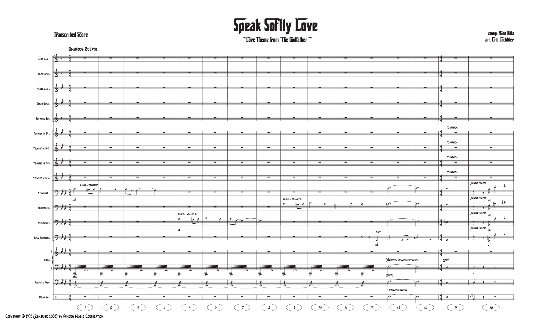 Speak Softly, Love (Love Theme) by Andy Williams Sheet Music for Jazz Ensemble at Sheet Music Direct