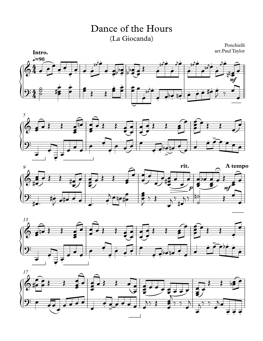 Dance of the Hours (arr. Paul Taylor) von PONCHIELLI Noten zum Klavier ...