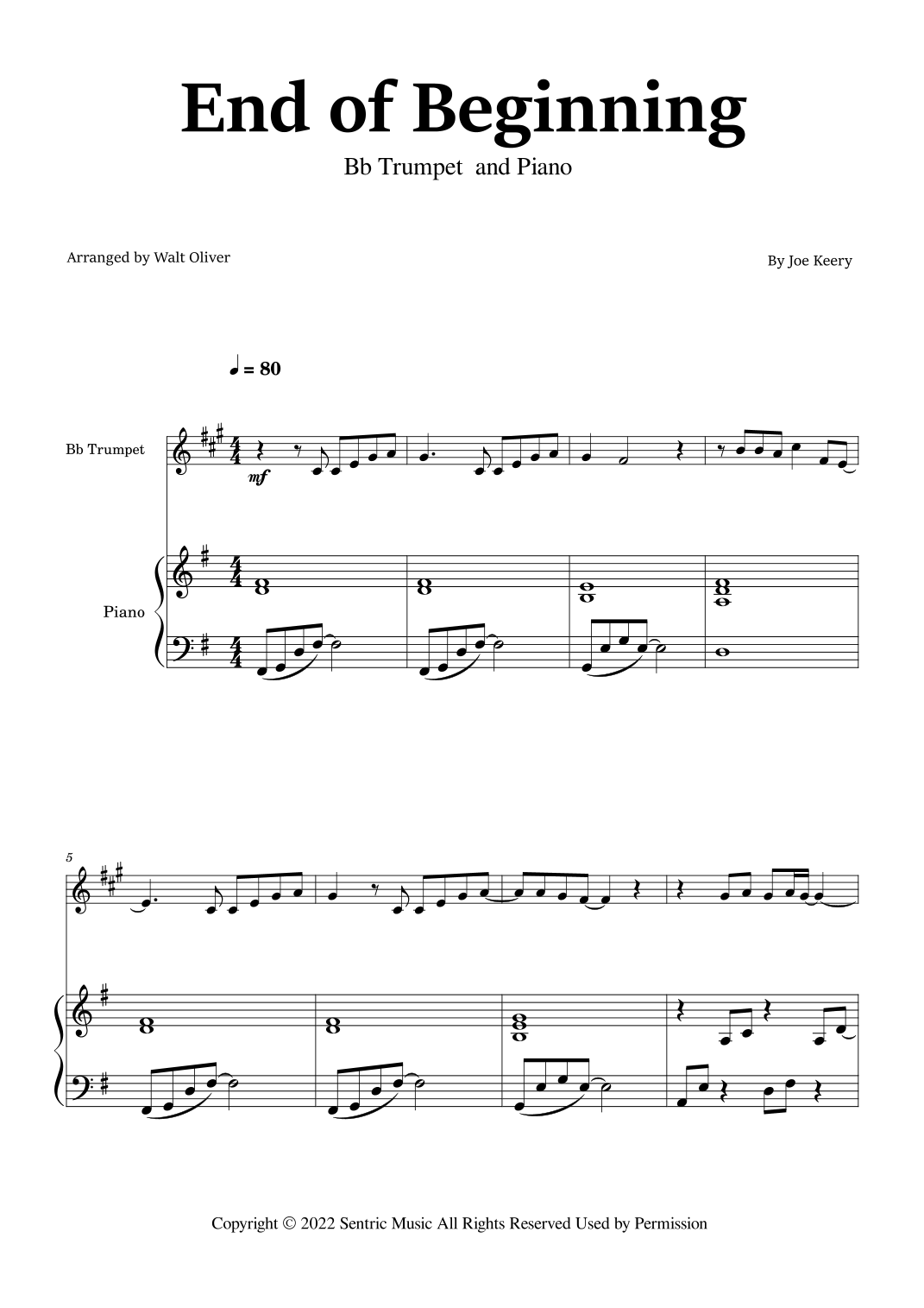 End Of Beginning (arr. Walt Oliver) von Joe Keery Noten zum Trompete ...