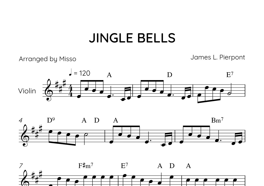Jingle Bells - Violin in A Major (Intermediate With Chords) (arr ...